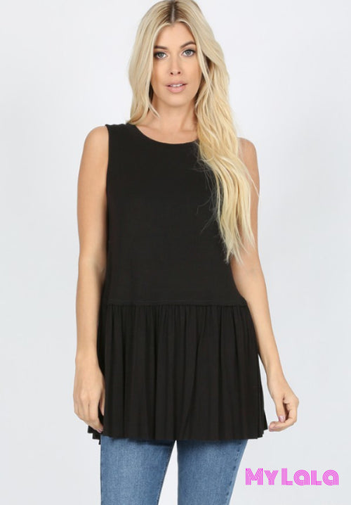 Curvy Renee Ruffle Bottom Sleeveless (Black) - My Lala Leggings